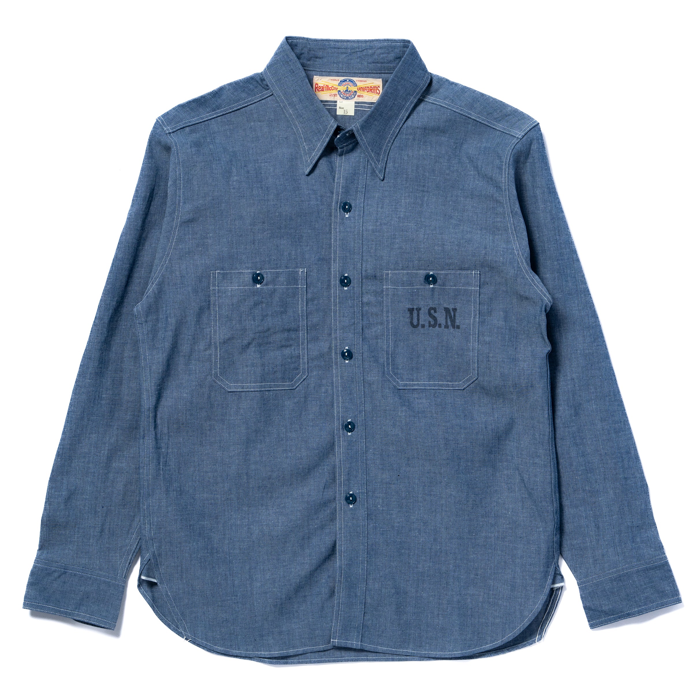 U.S. NAVY CHAMBRAY SHIRT L/S (MODIFY) / USN – The Real McCoy's
